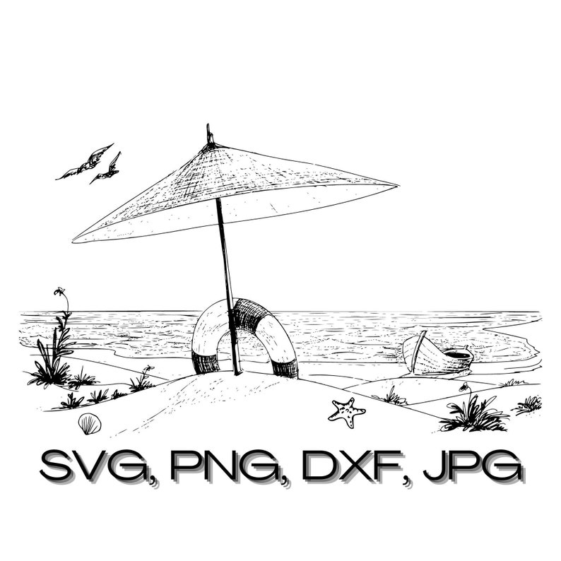 Beach Scene Svg Dxf Png Jpg Instant Digital Download Outline - Etsy