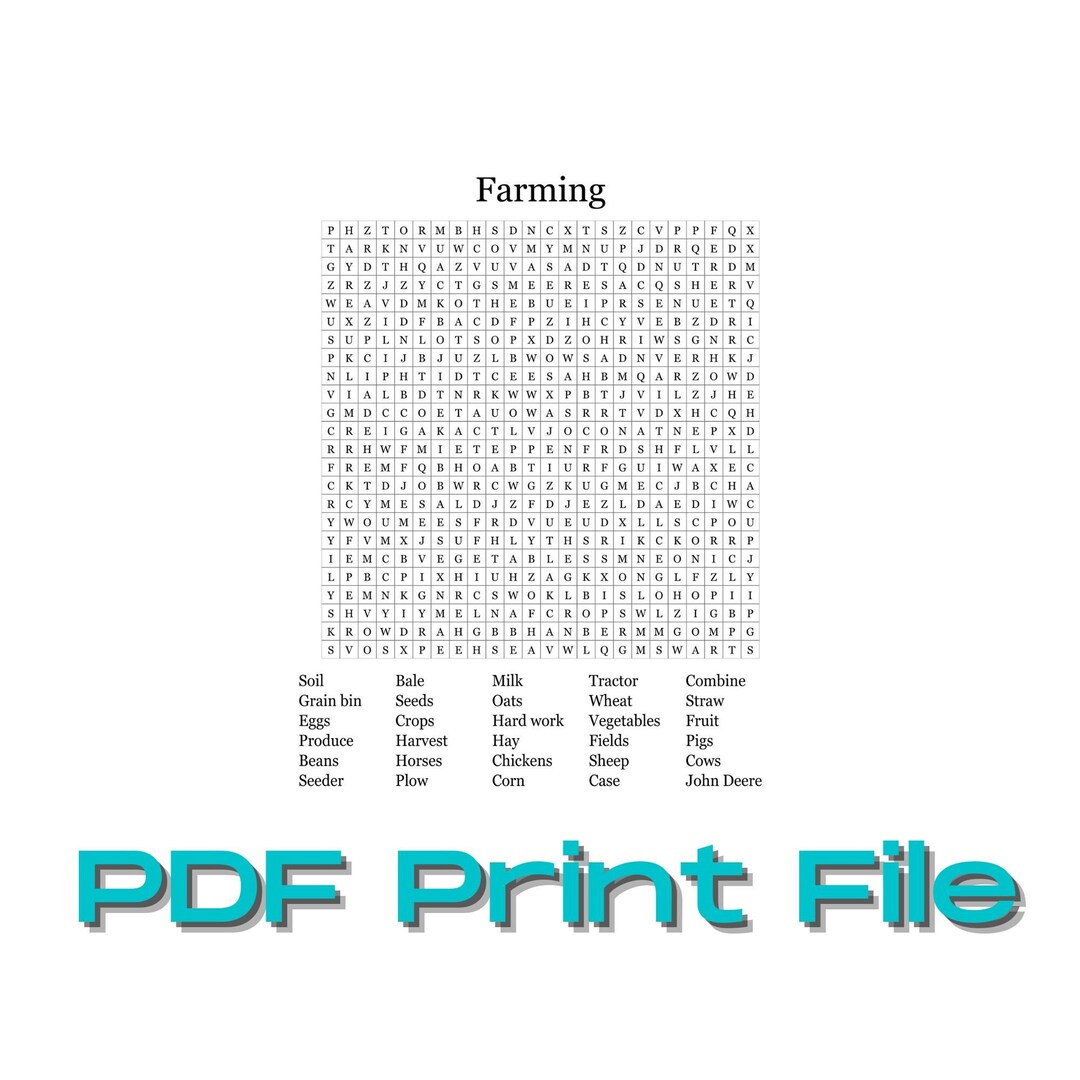 Kid's Farming Word Search PDF Instant Digital Download | Printable ...