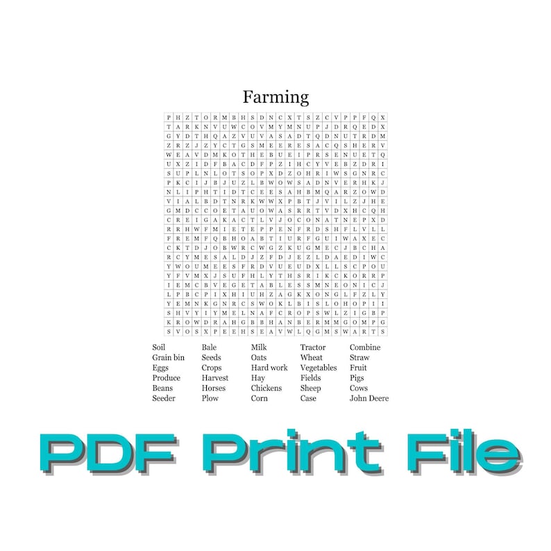 Kid's Farming Word Search PDF Instant Digital Download | Printable ...