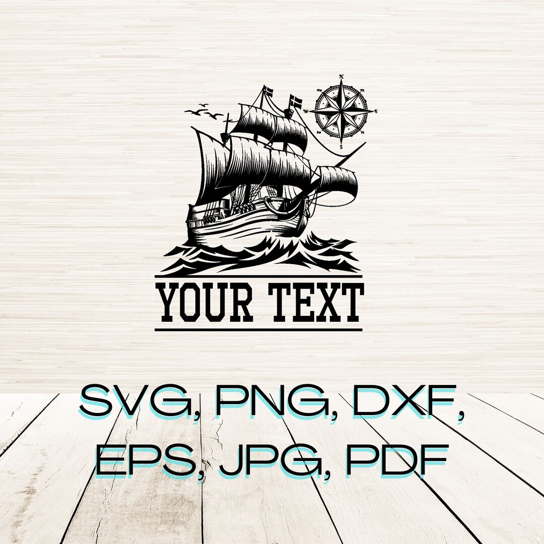 Split Monogram Ship at Sea Silhouette Svg Dxf Png Instant Digital ...