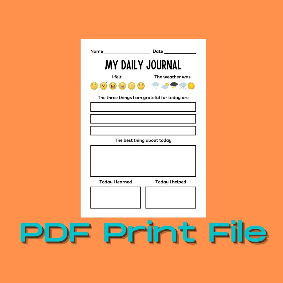 Kid's Daily Journal PDF Instant Digital Download | Printable Download ...