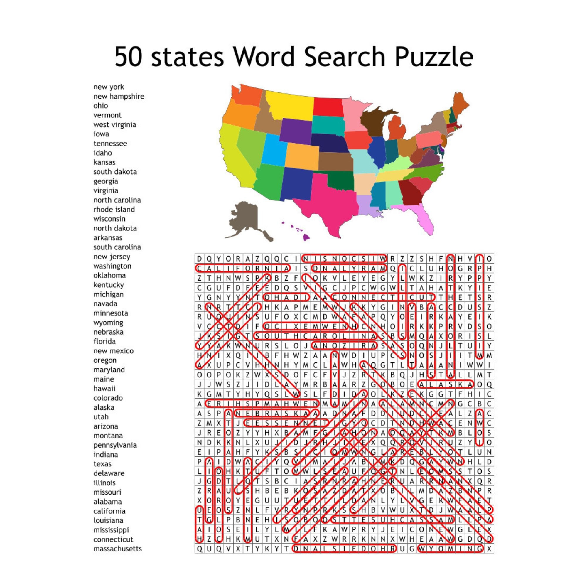Kids 50 US States Word Search PDF Instant Digital Download Printable ...