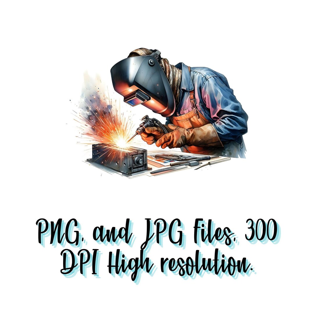 Watercolor Welder Scene PNG JPG Instant Digital Download, Construction ...