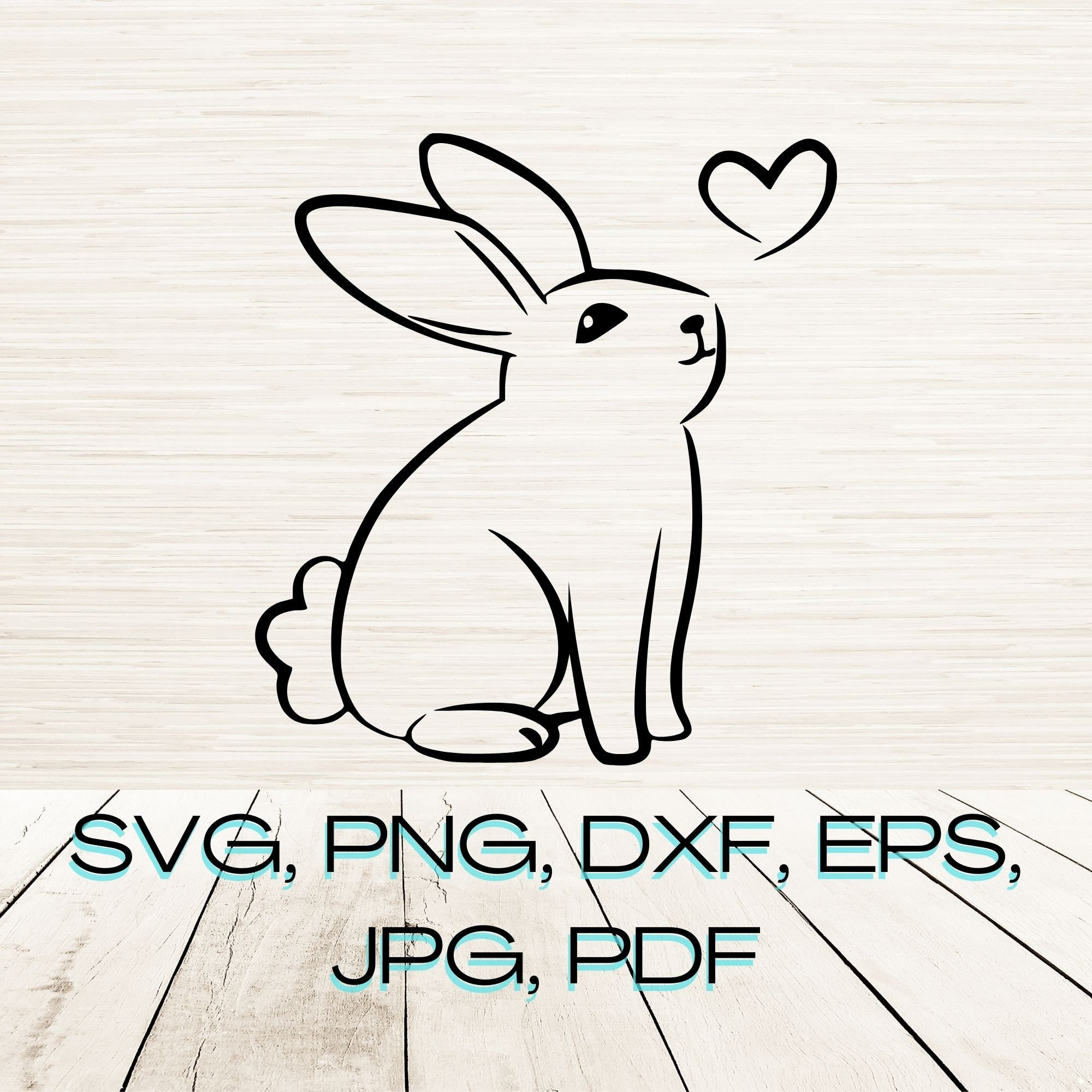 Bunny With Heart Svg Dxf Eps Png Jpg Pdf Instant Digital - Etsy