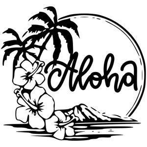 Beach Scene Aloha Silhouette Svg File Png Dxf Instant Digital Download ...