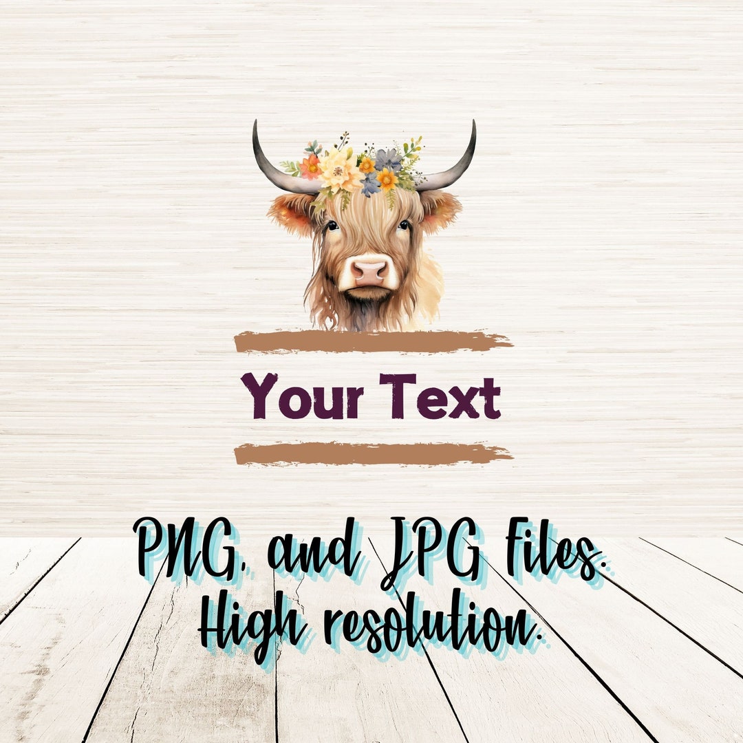 Split Monogram Cute Highland Cow PNG JPG Instant Digital Download, Name ...