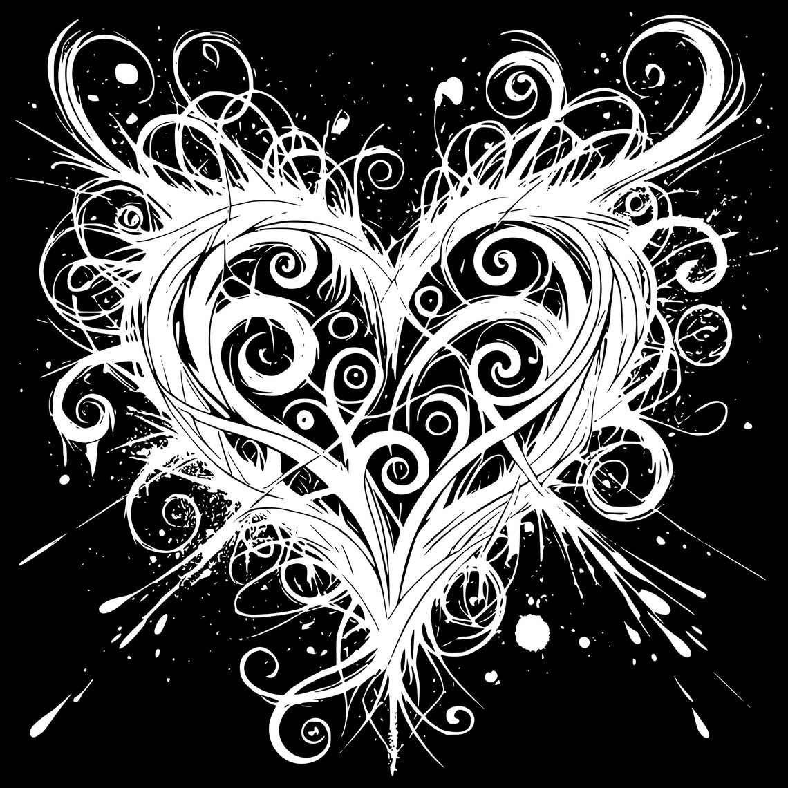 Crazy Heart Design Svg Png Instant Digital Download, Silhouette Clipart ...
