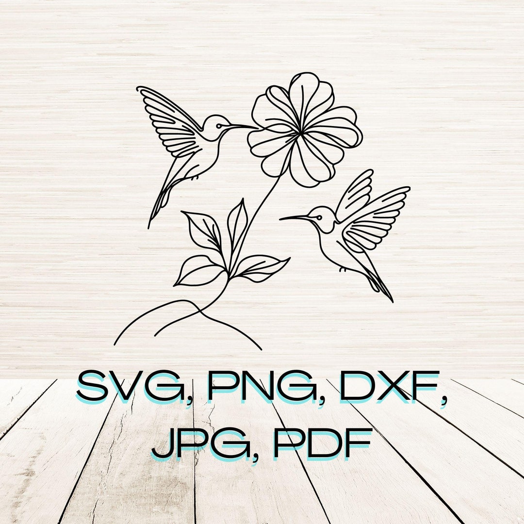 Minimalist Hummingbird and Flower Line Art Svg Dxf Png Instant Digital ...