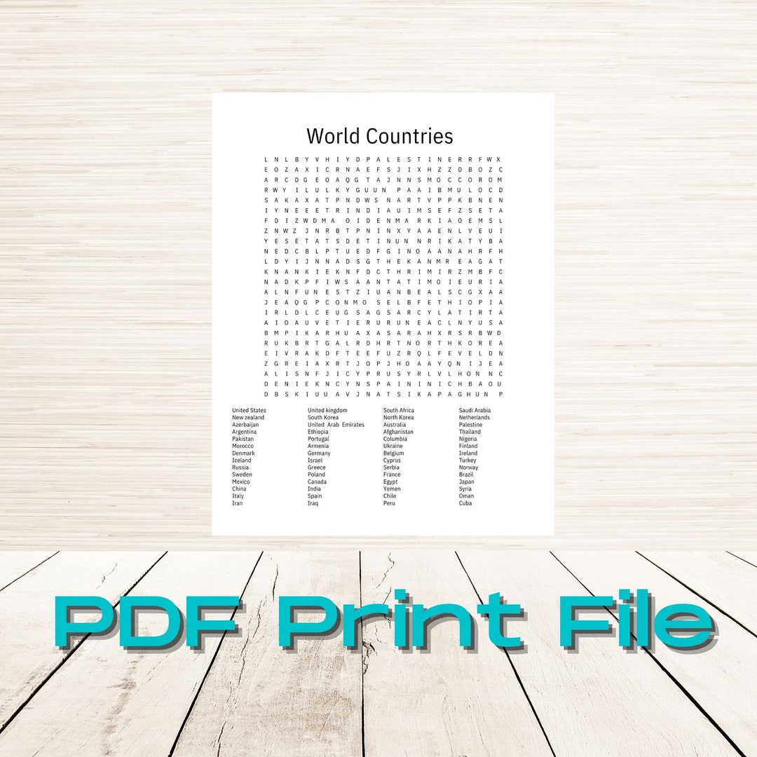 Kids World Countries Word Search PDF Instant Digital Download ...