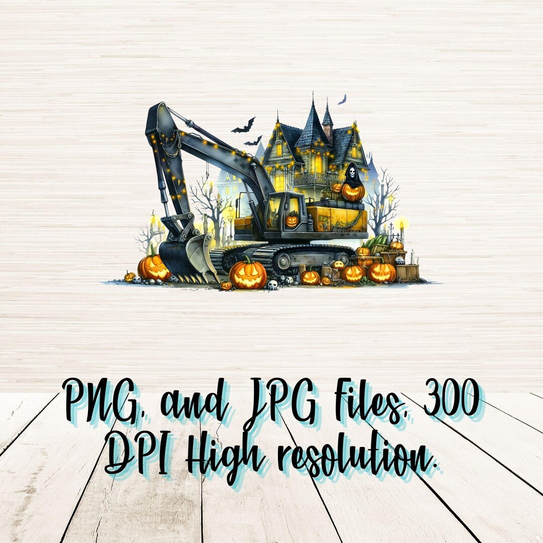 Watercolor Halloween Excavator PNG JPG Instant Digital Download ...