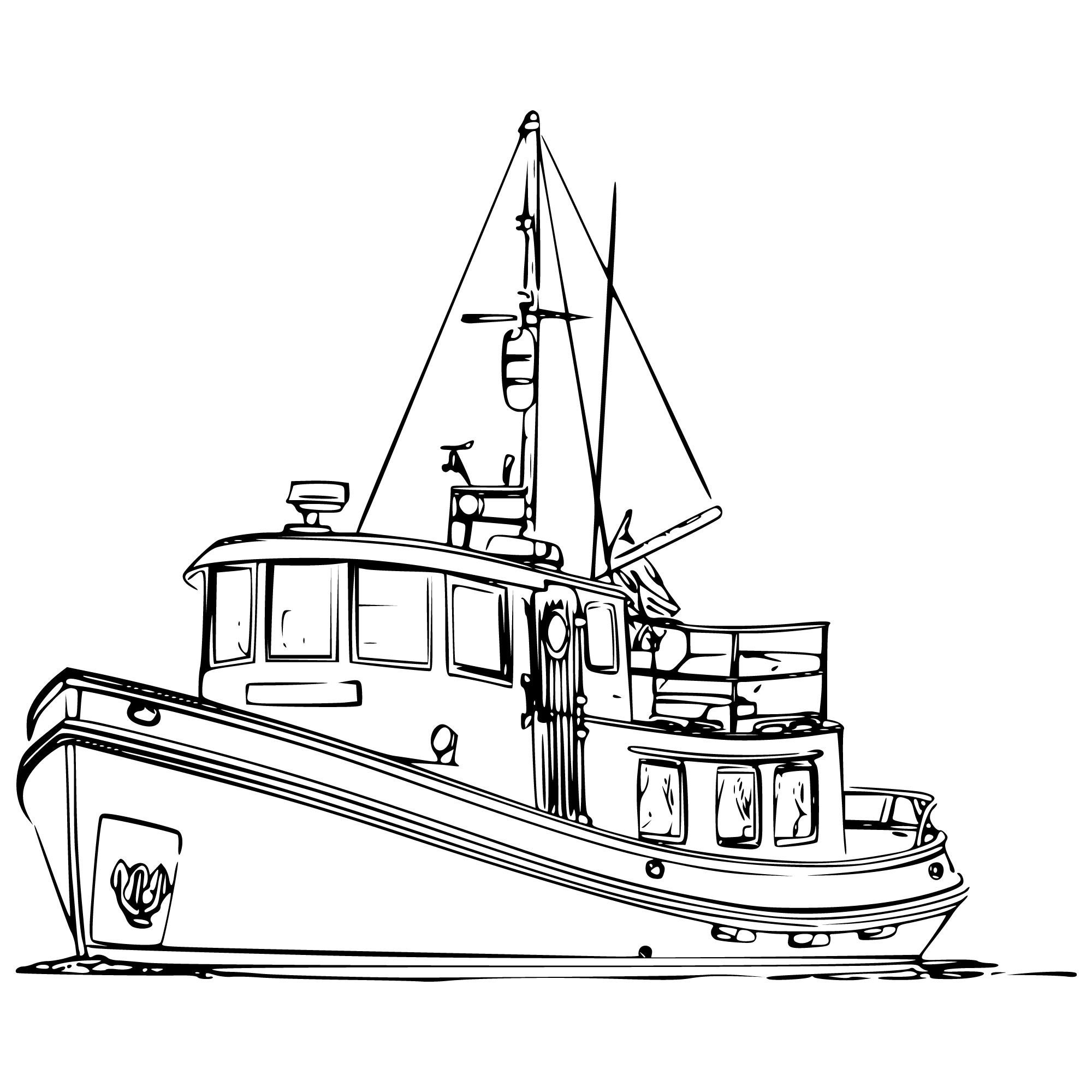 Tug Boat Svg Dxf Eps Png Jpg Instant Digital Download | Clipart Outline ...