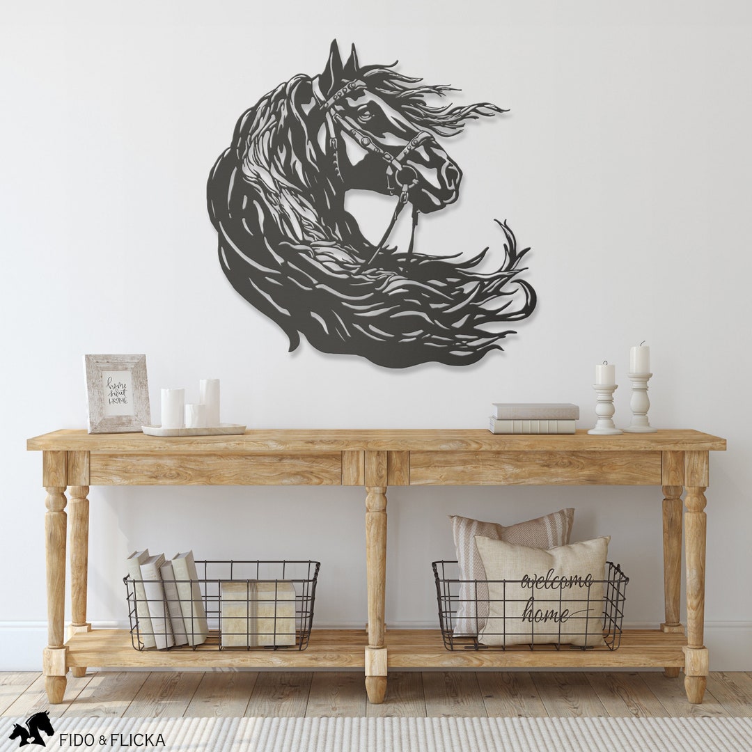 Metal Horse Wall Art, Flowing Mane, Wall Decor, Gift for Horse Lovers ...