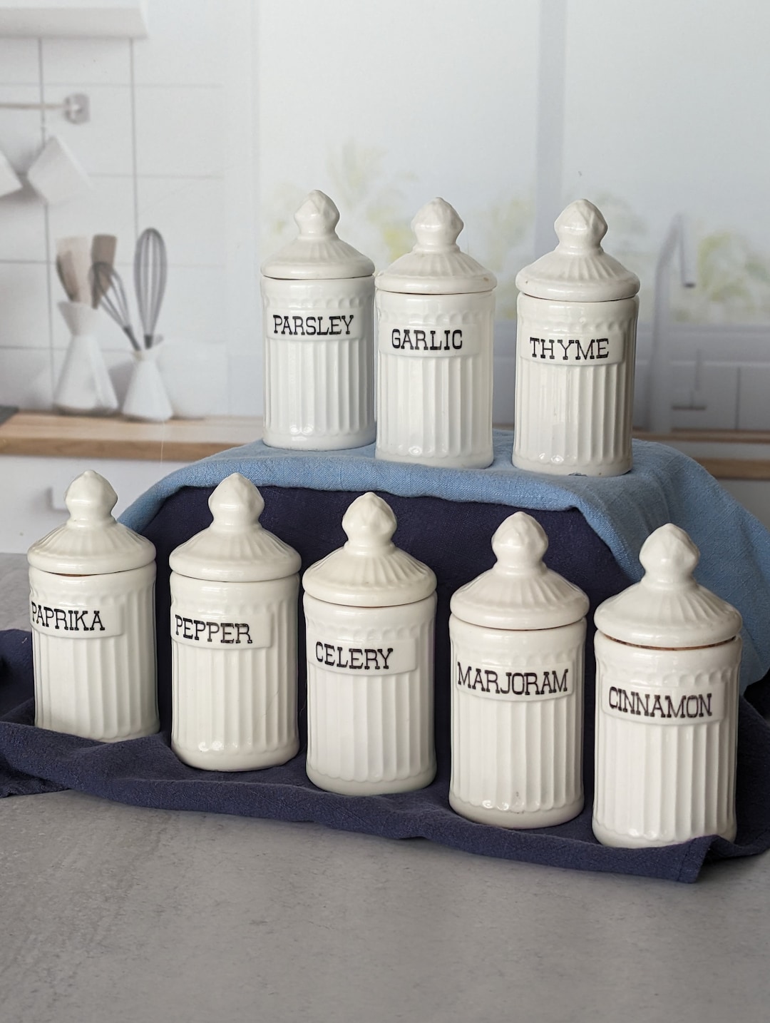 7 Vintage Spice Jars Rustic Farmhouse Fresh - Etsy