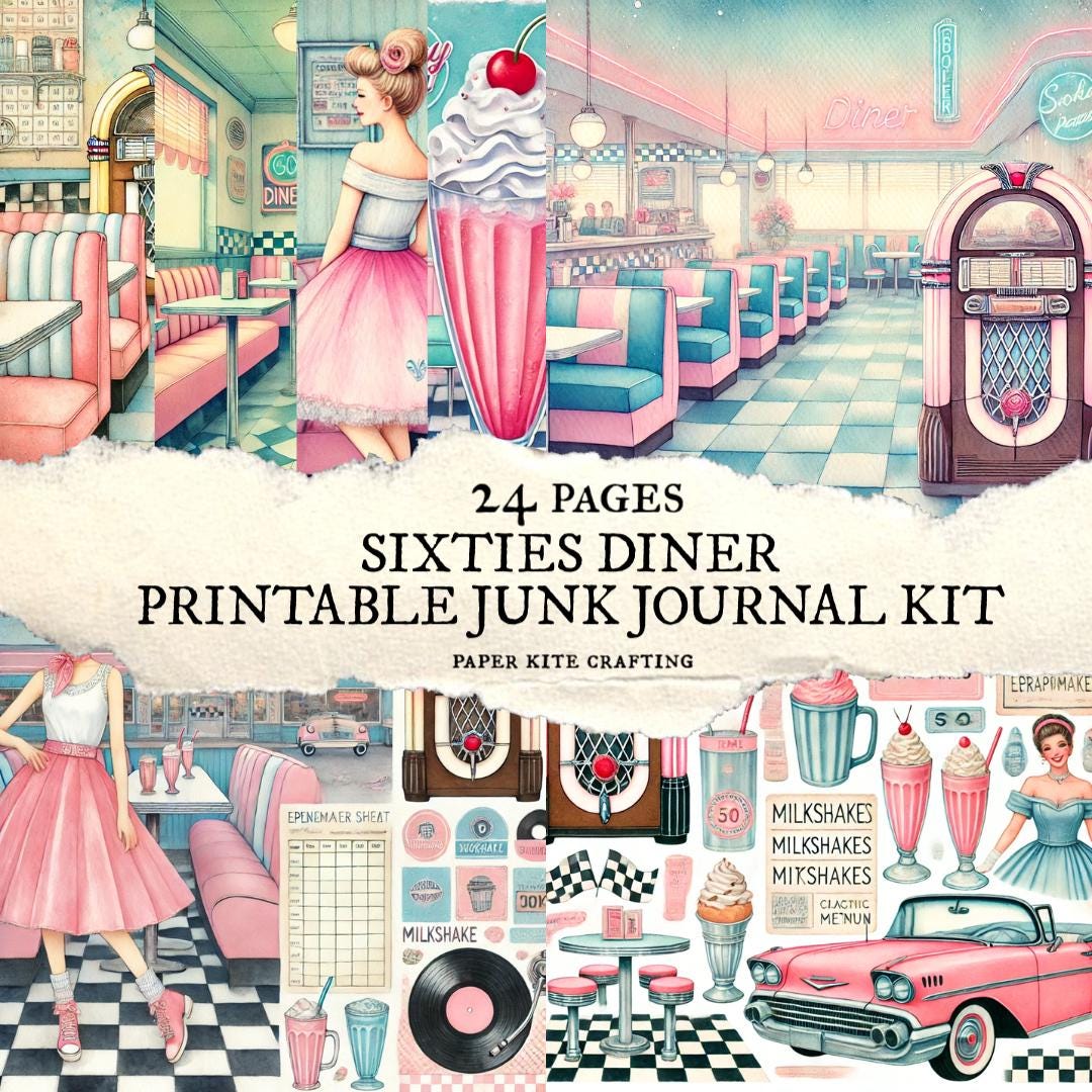 Sixties Diner Printable Junk Journal Kit Scrapbooking Ephemera Retro ...