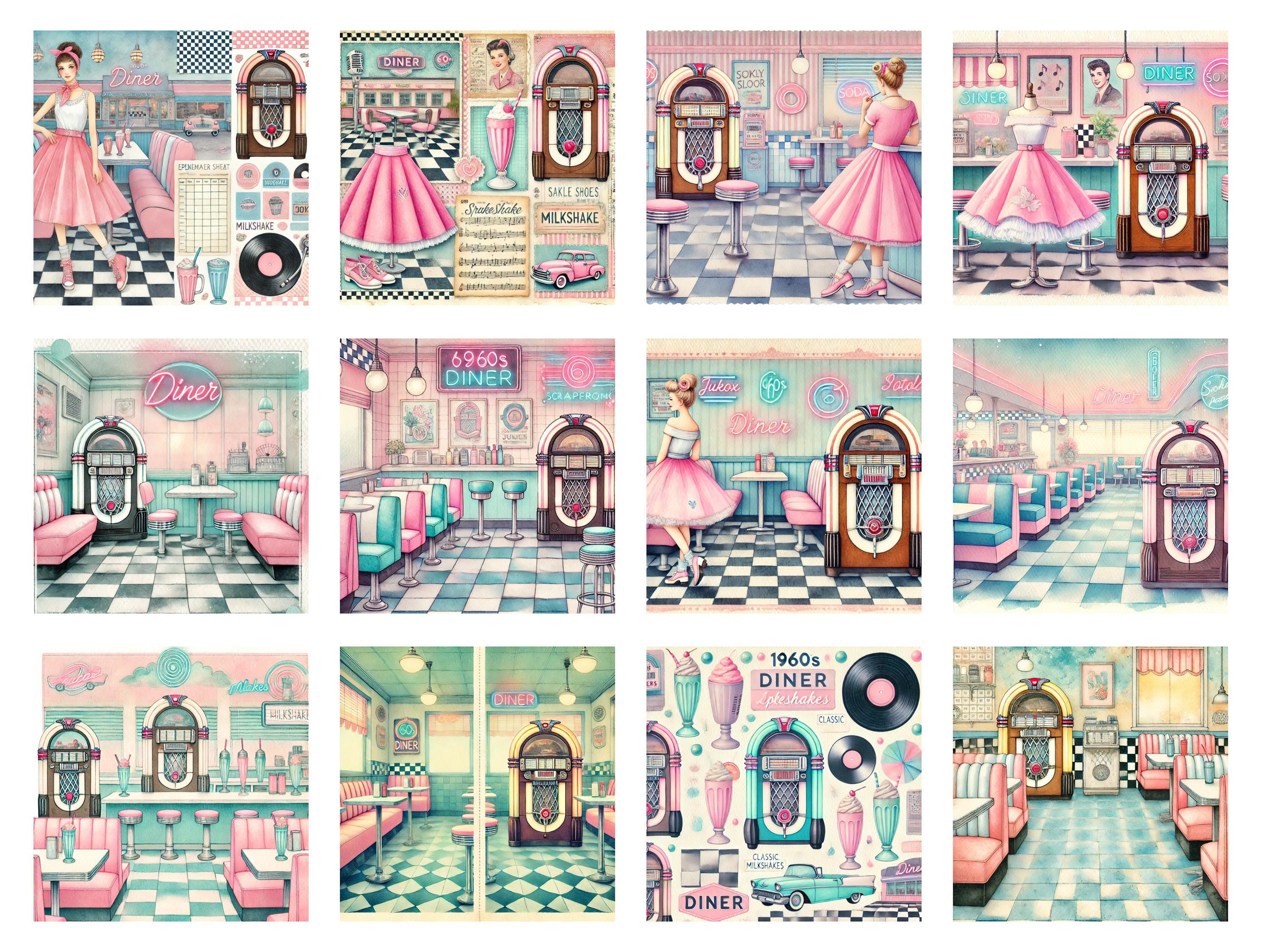 Sixties Diner Printable Junk Journal Kit Scrapbooking Ephemera Retro ...