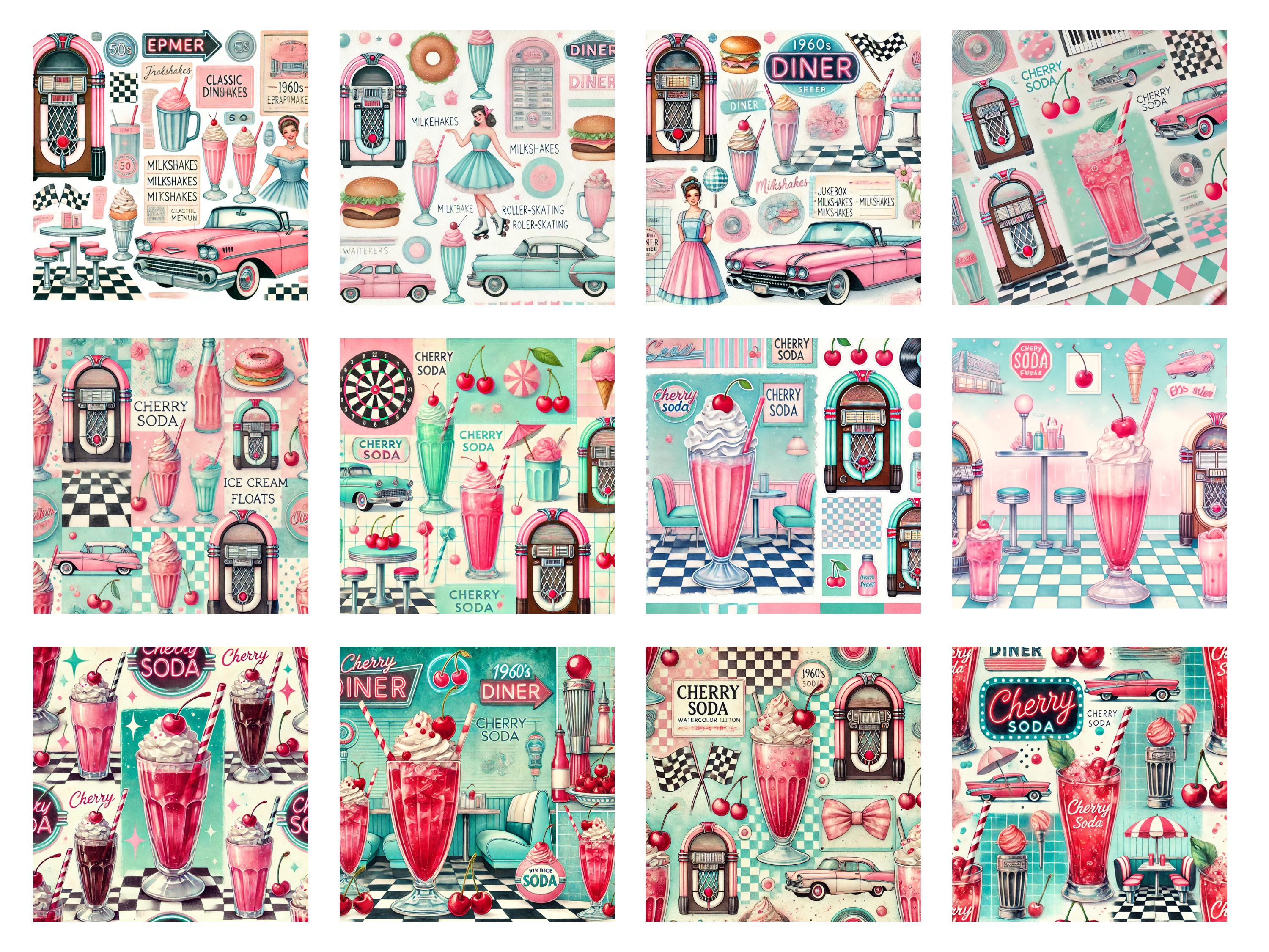 Sixties Diner Printable Junk Journal Kit Scrapbooking Ephemera Retro ...
