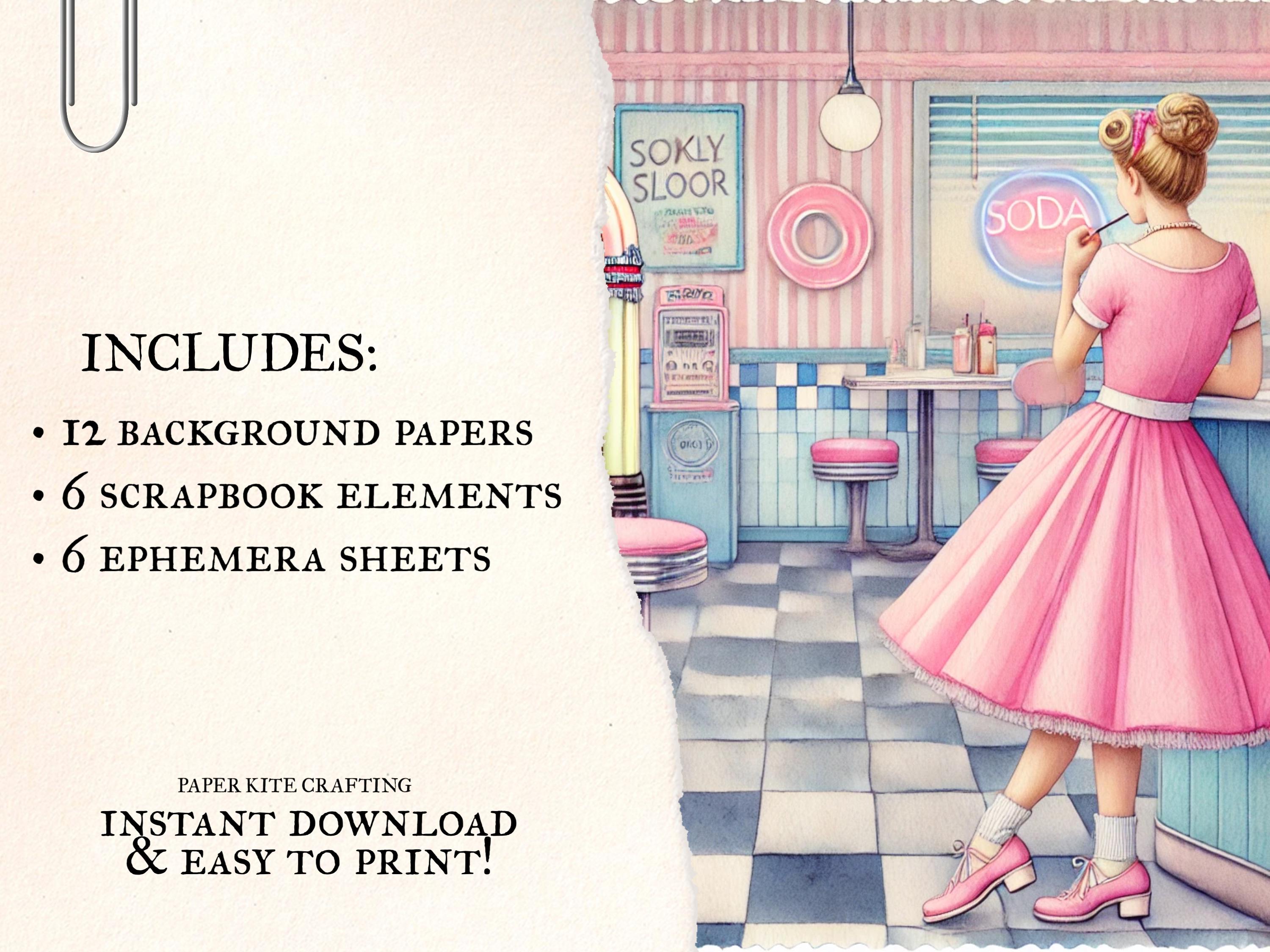 Sixties Diner Printable Junk Journal Kit Scrapbooking Ephemera Retro ...
