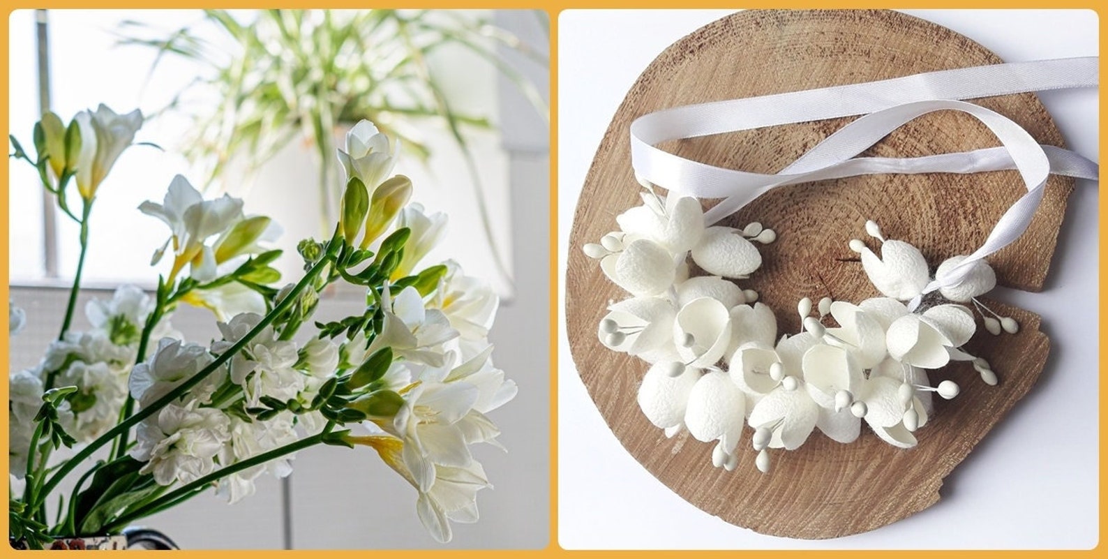 Floral Head Wreath for Elegant Ceremony, Spring Freesia Accessories for ...