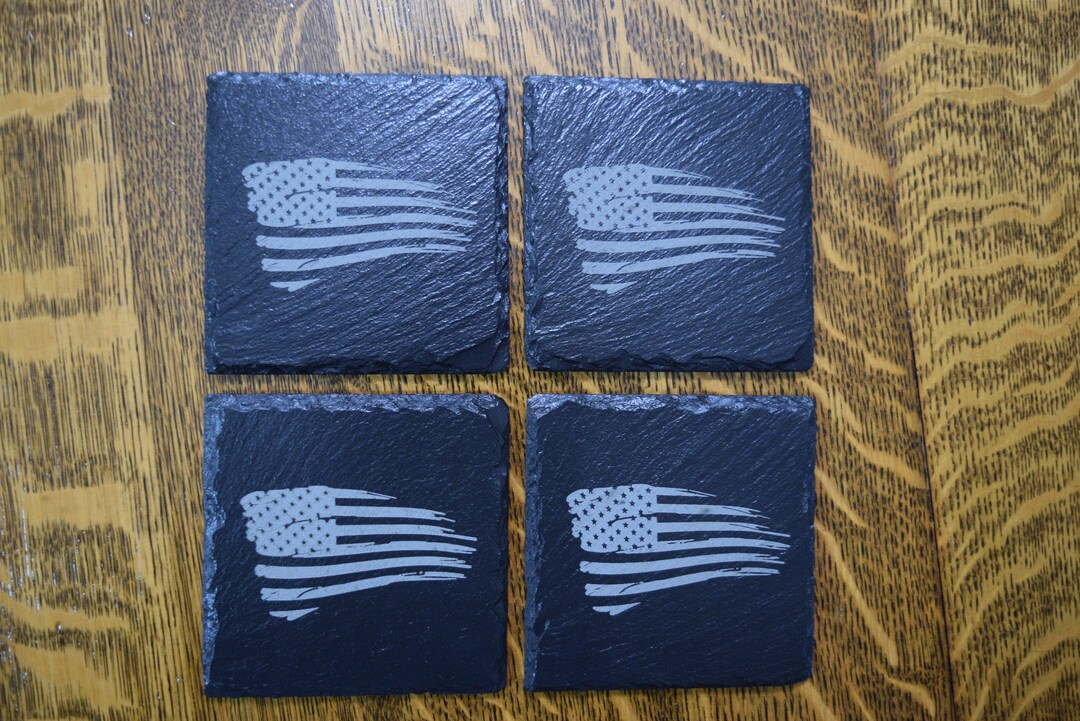 American Flag Coasters, Distressed Flag Coasters, Slate Coasters, Set ...