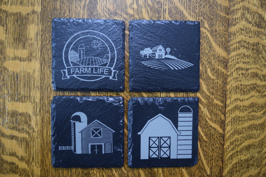 Farm Coasters, Barn Coasters, Slate Coasters, Set of 4, Housewarming ...