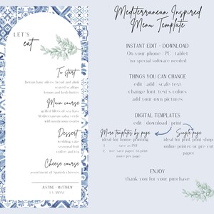 Mediterranean Menu Template, Wedding Menu Template, Blue Tiles ...