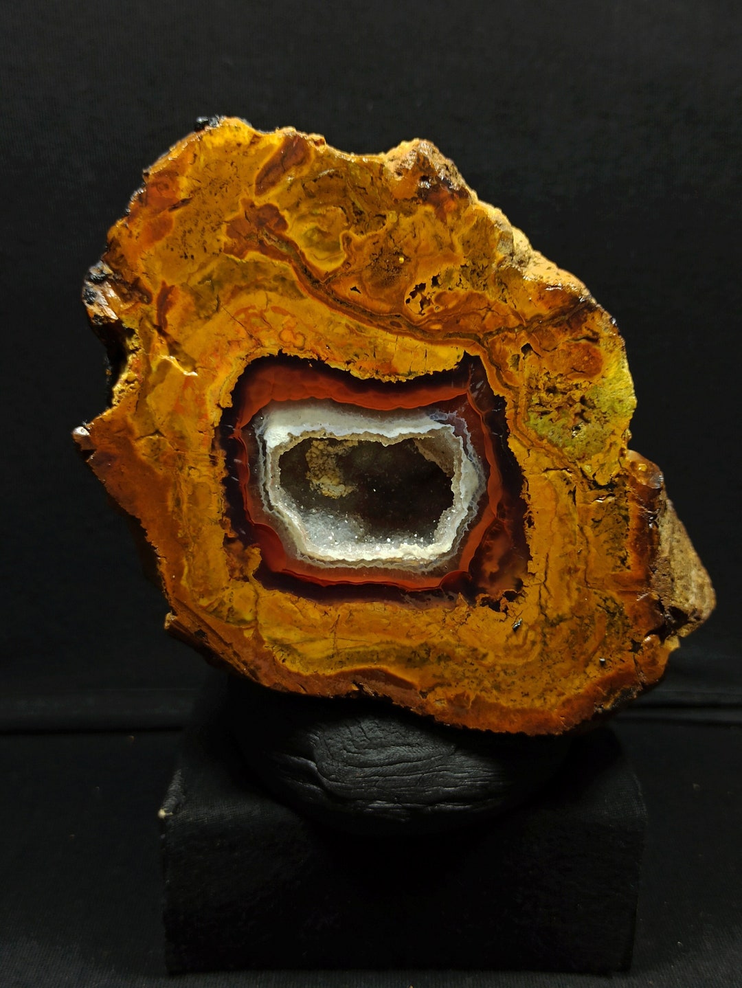 Large Red Banded and Snow White Druzy Geode Agate, Yellow Moss Turkish ...