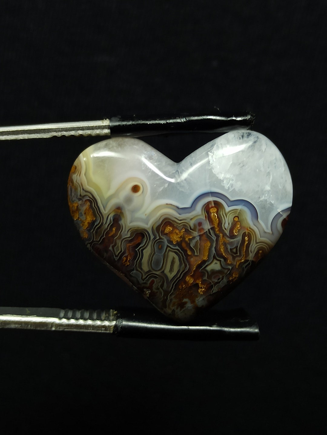 Orange Moss and Blue Banded Agate Cabochon, Crystal Turkey Agate ...