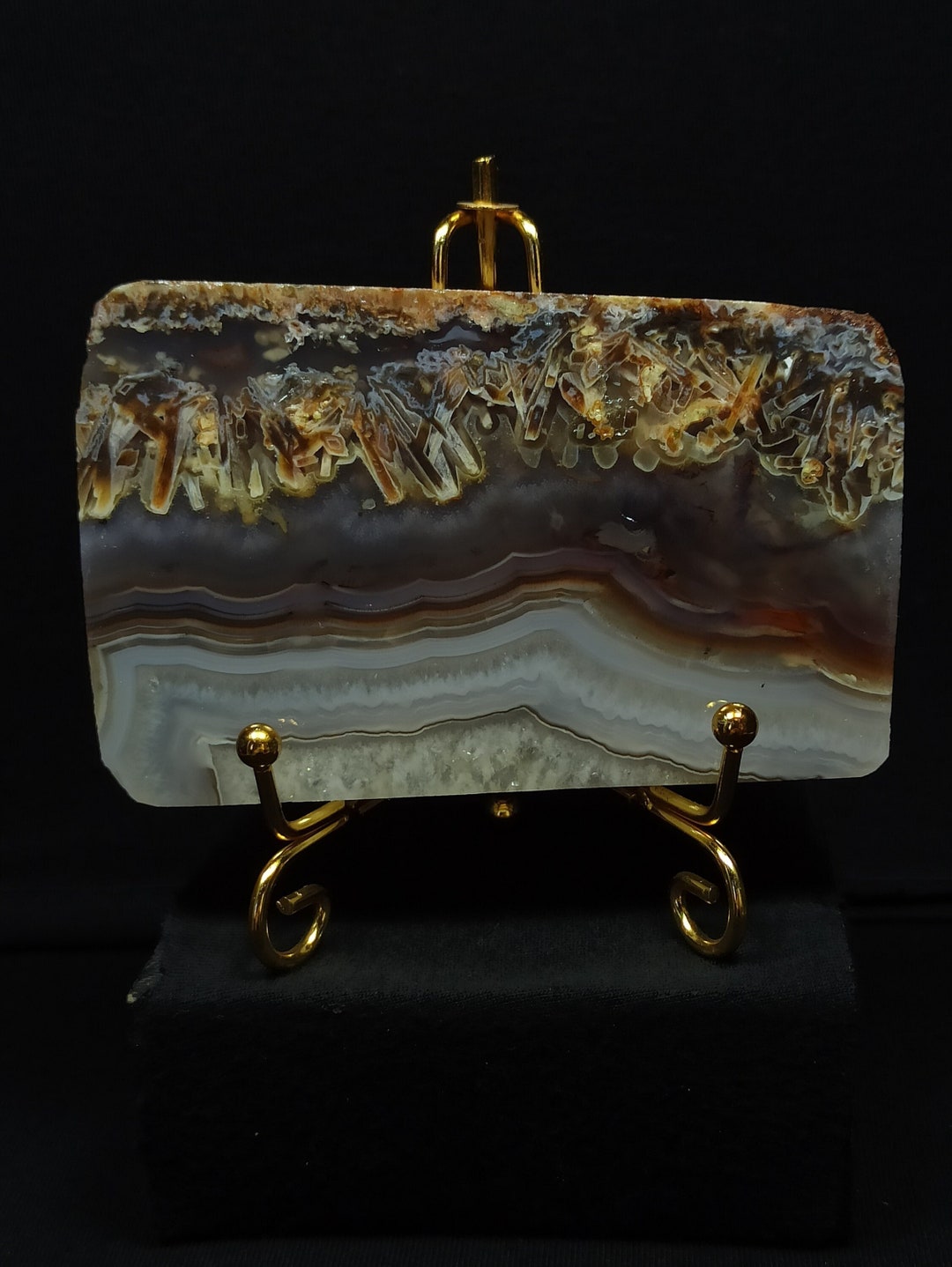 Banded and Stick Agate Slab, Yellow Tube Agate, Polished Agate Slice ...