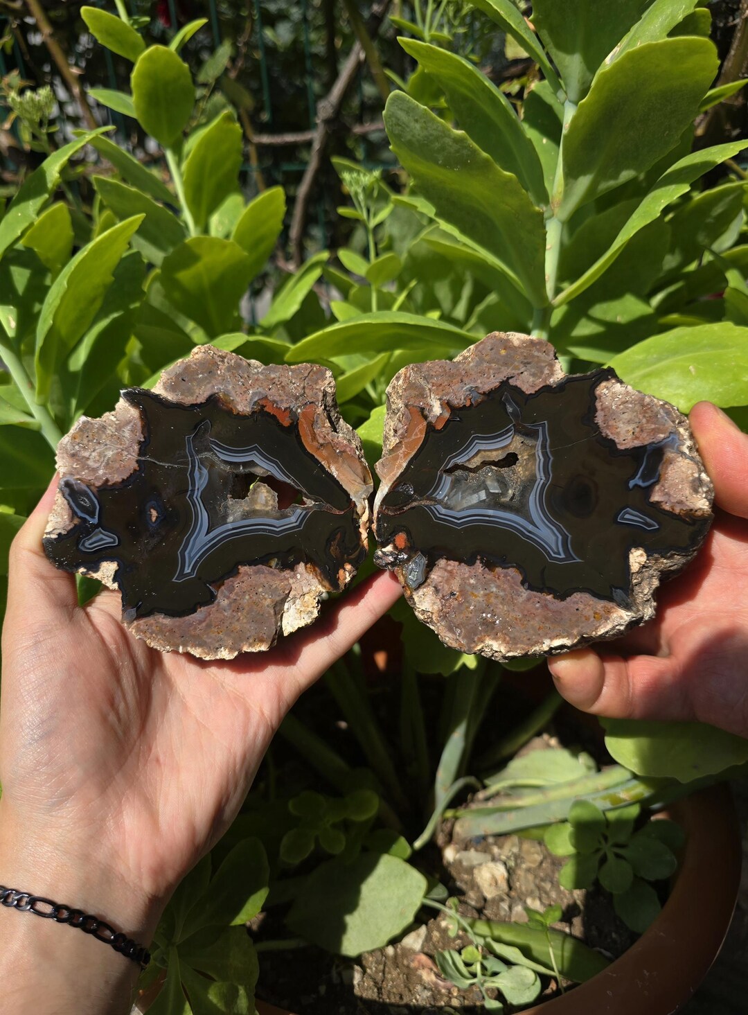 Blue and Green Banded and Crystal Geode Thunderegg Agate, Thunderegg ...