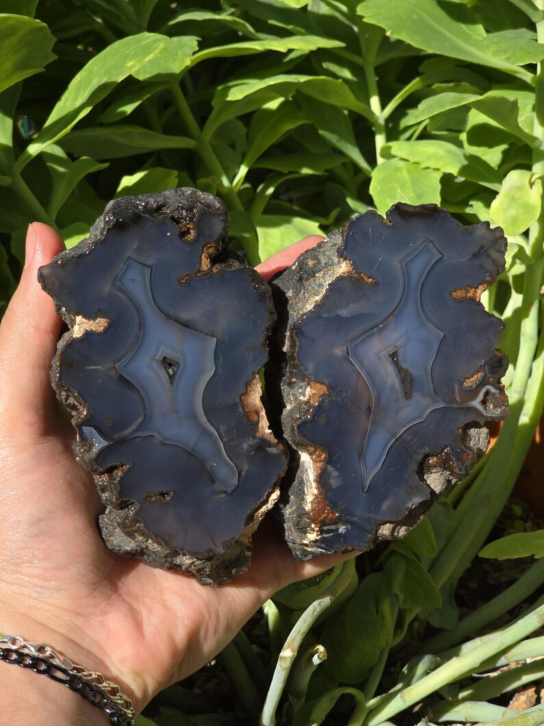 Par de ágatas bandeadas azules, rocas y minerales, ágata turca, gemas ...