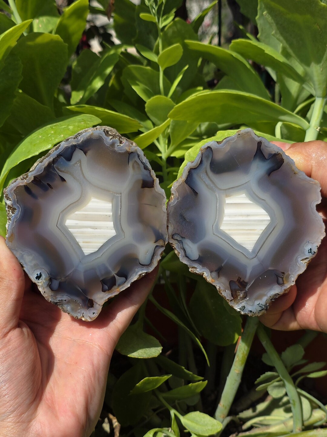 Blue and White Ocean Waterline Turkish Agate Pair, Metaphysical ...