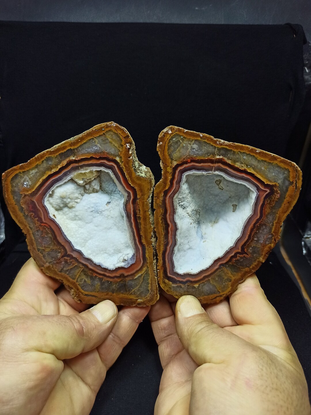 Large Red Banded and Snow White Druzy Geode Agate, Yellow Tokat Turkish ...