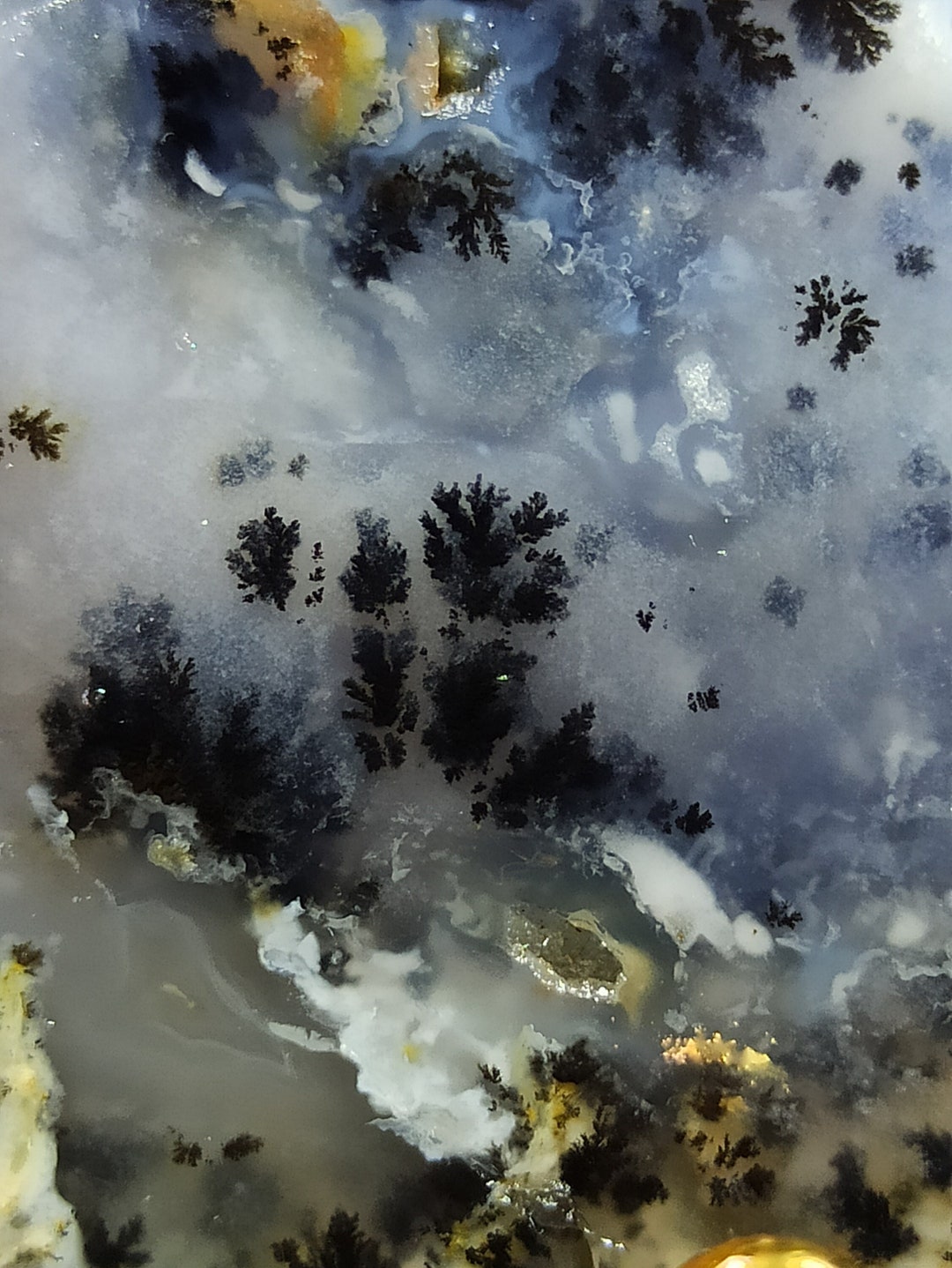 Dendritic and Plume Agate Slab, Blue Polished Turkish Agate Slice ...