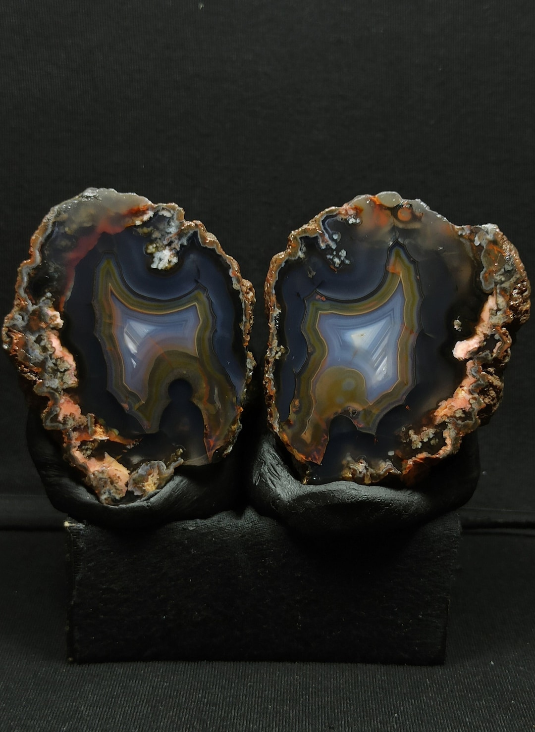 Orange and Blue Waterline Turkish Agate Pair, Metaphysical Crystals ...