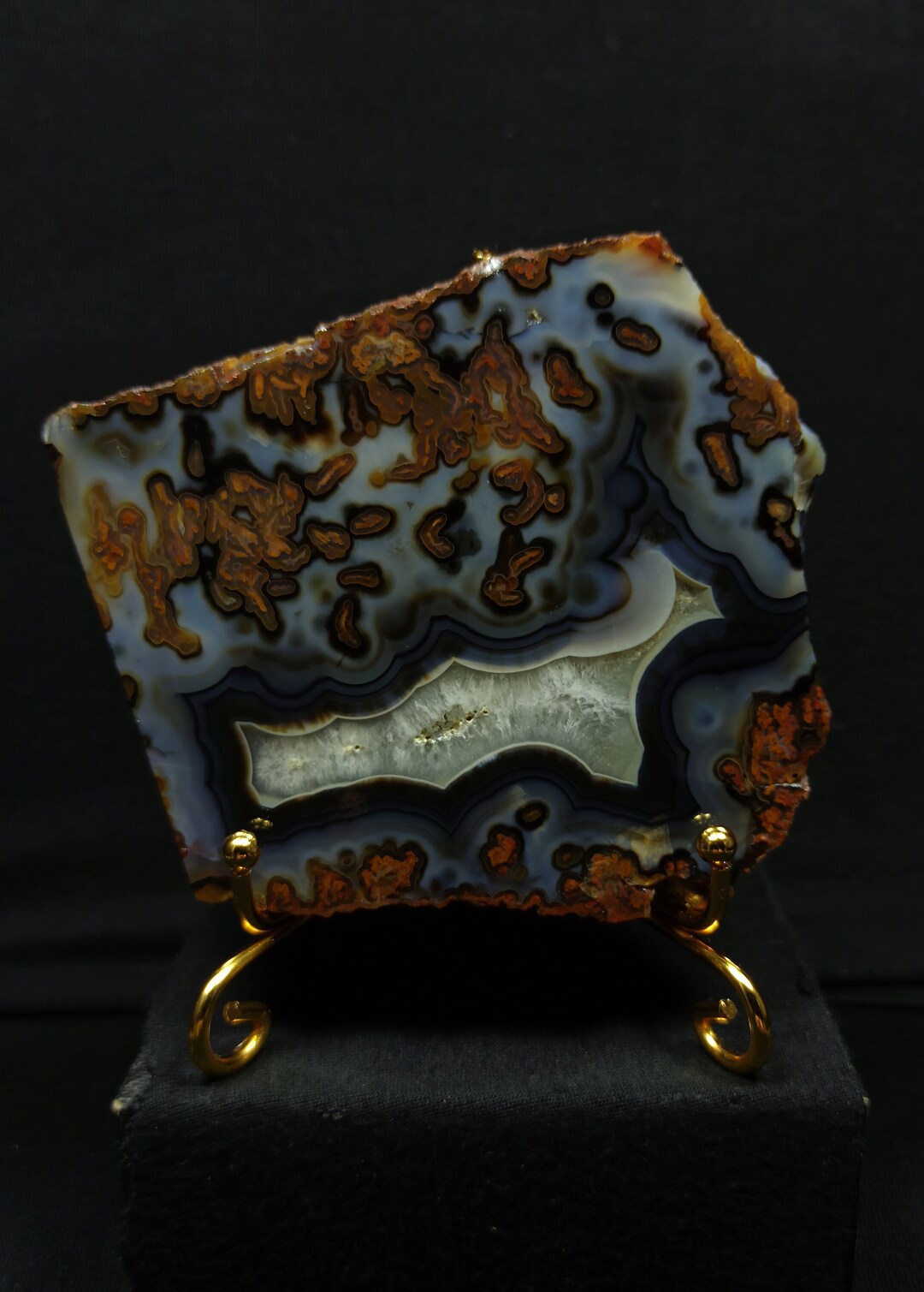 Orange Moss and Blue Banded Crystal Agate Slab, Polished Turkish Agate ...