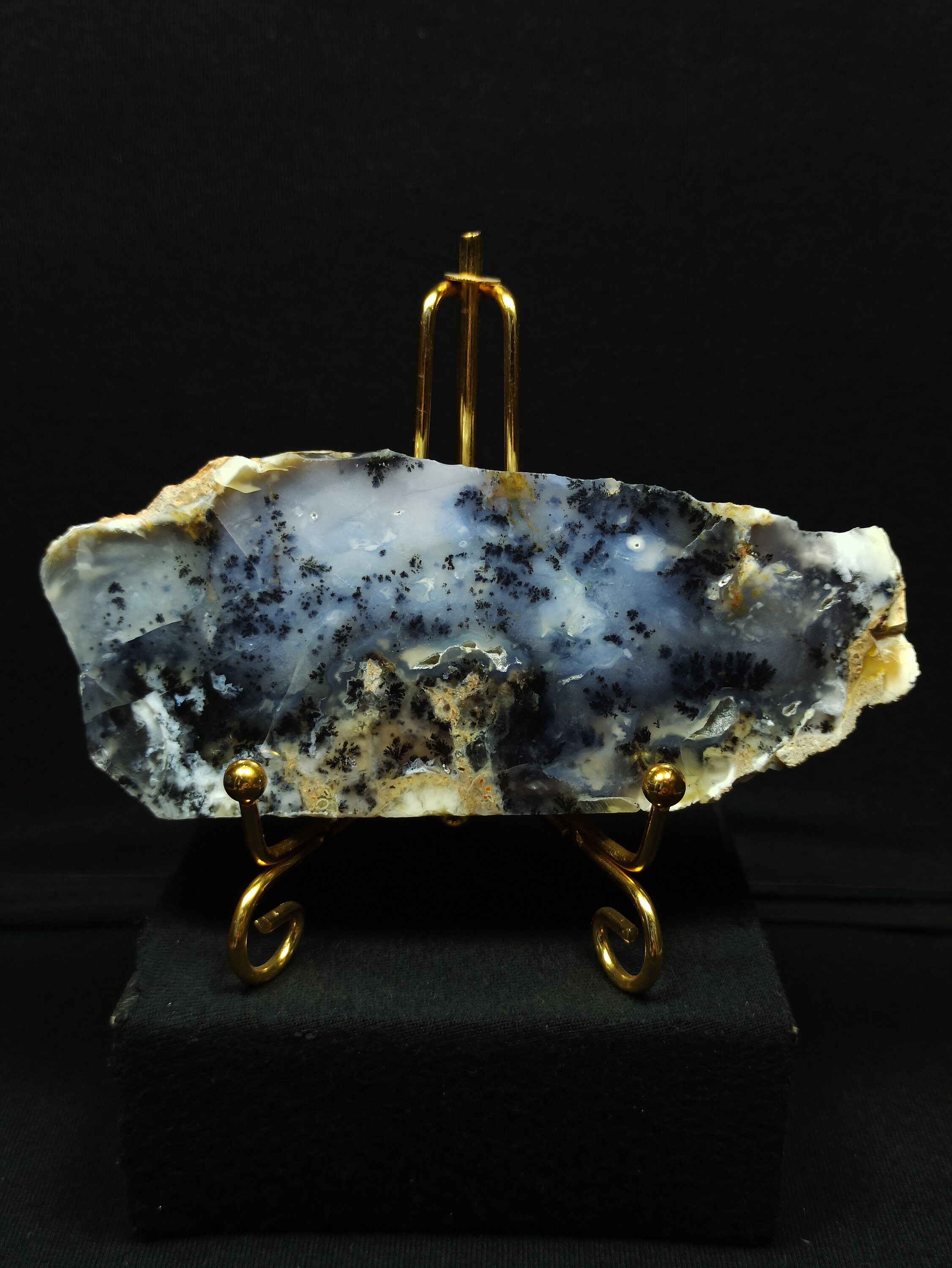 Dendritic And Plume Agate Slab Blue Polished Turkish Agate Slice
