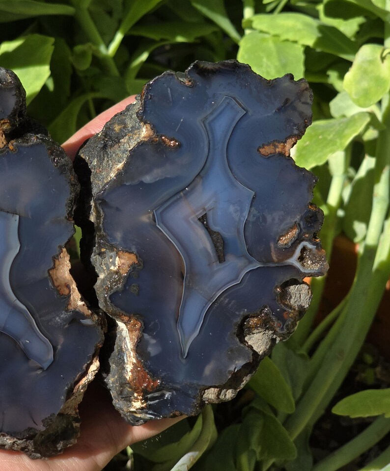 Par de ágatas bandeadas azules, rocas y minerales, ágata turca, gemas ...