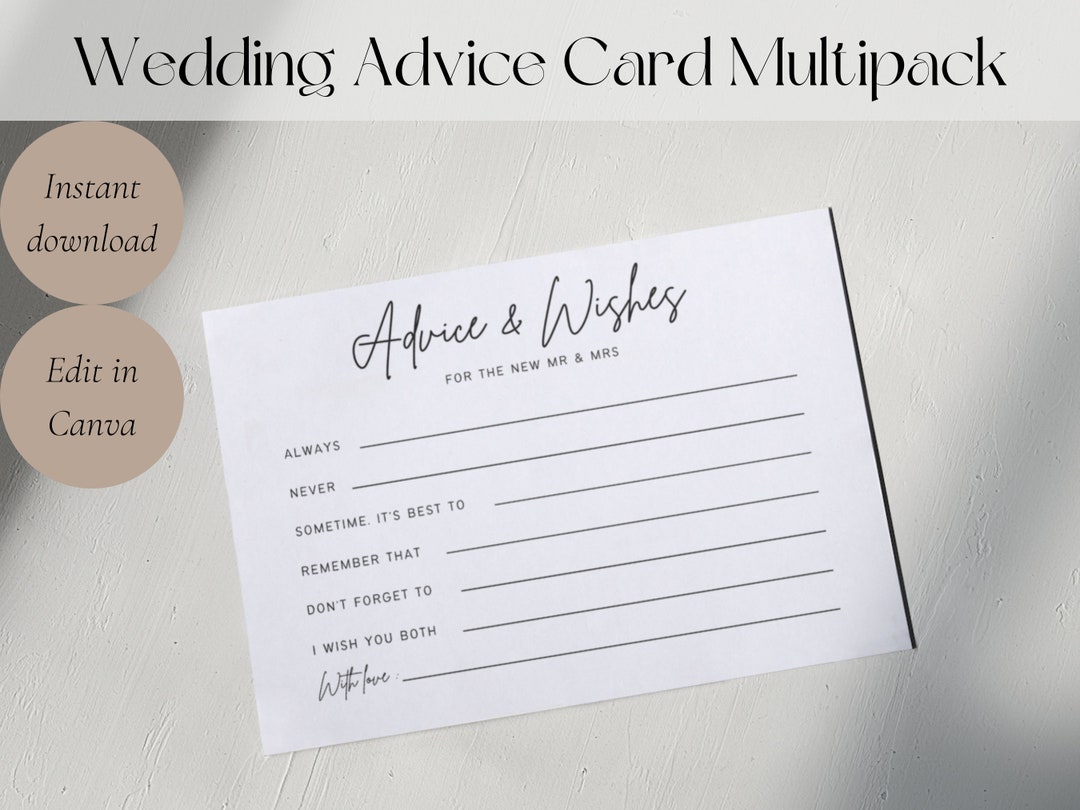 Wedding Advice Card Wedding Guest Favours Wedding Game Marriage Advice ...