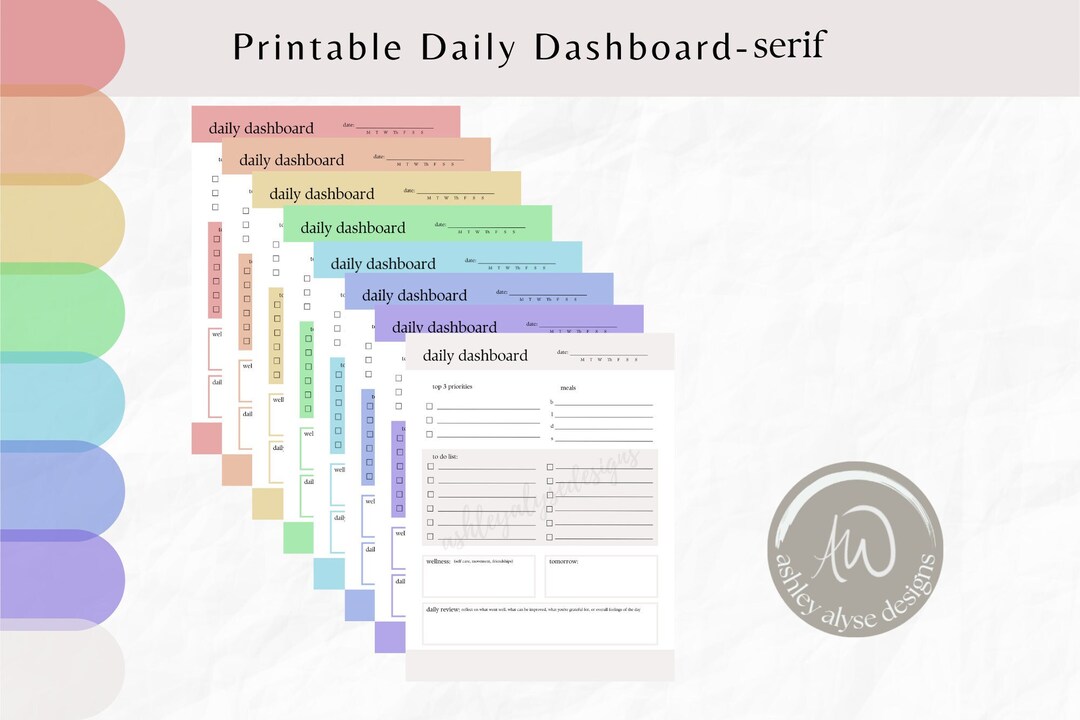 Printable Daily Dashboard Serif Font Digital Download Planning Pages ...