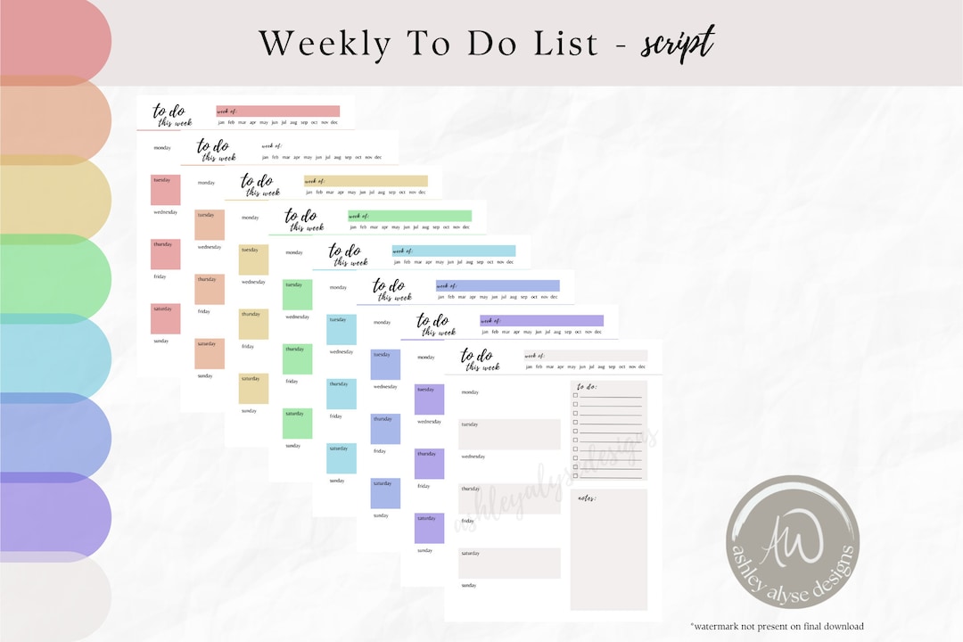 Printable Weekly to Do List Script Font Digital Download Planning Pages ...