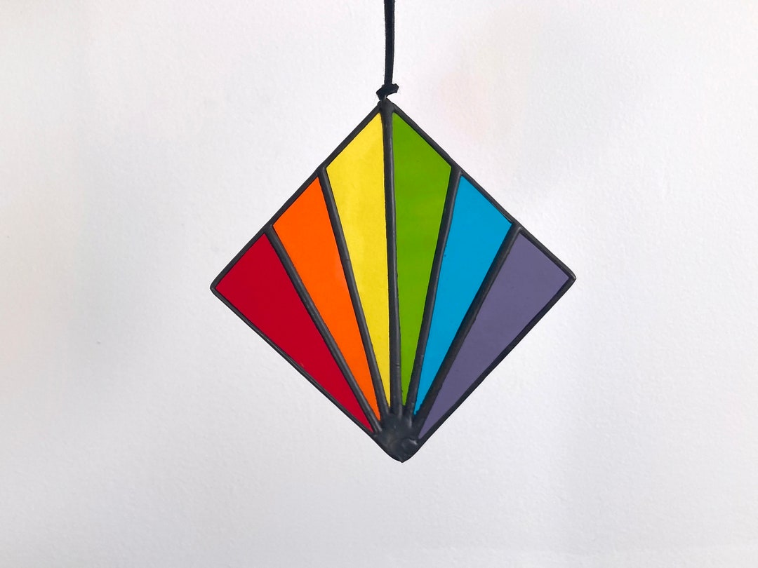 Stained Glass Rainbow Burst Suncatcher, Art Deco LGBT Rainbow Stained ...
