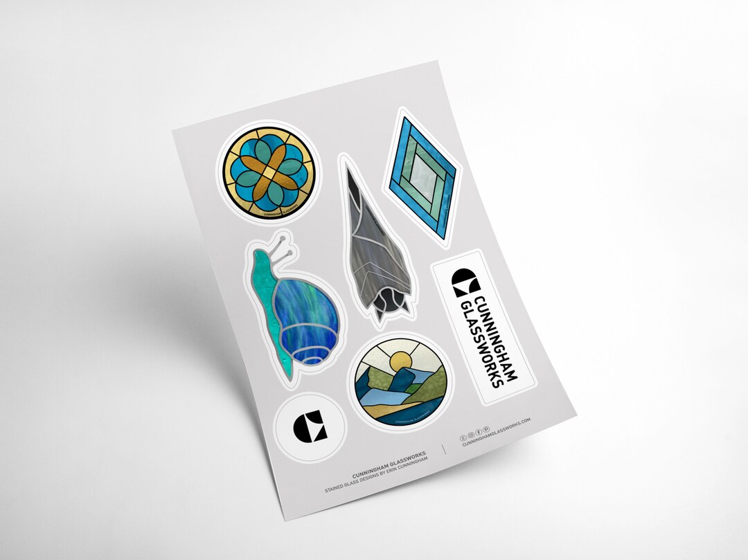 Cunningham Glassworks Sticker Sheet, Assorted Vinyl Stickers, Stained ...