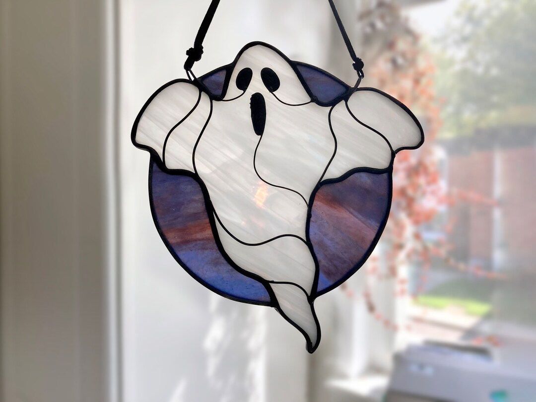 Halloween Stained Glass Ghost Suncatcher, Ghost Stained Glass Window ...