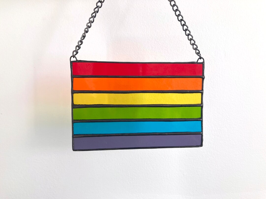 Stained Glass Pride Flag Suncatcher, LGBT Rainbow Stained Glass Window ...