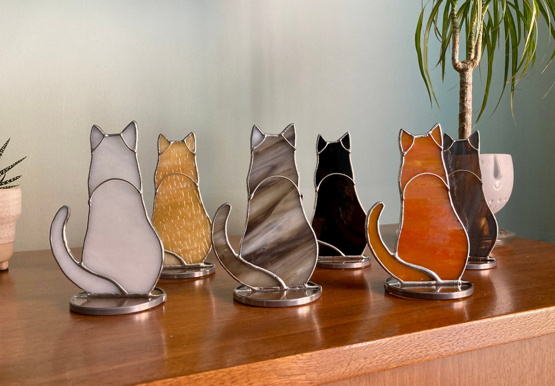 Stained Glass Cat, Cat Suncatcher, Pet Memorial, Cat Decor, Desk ...