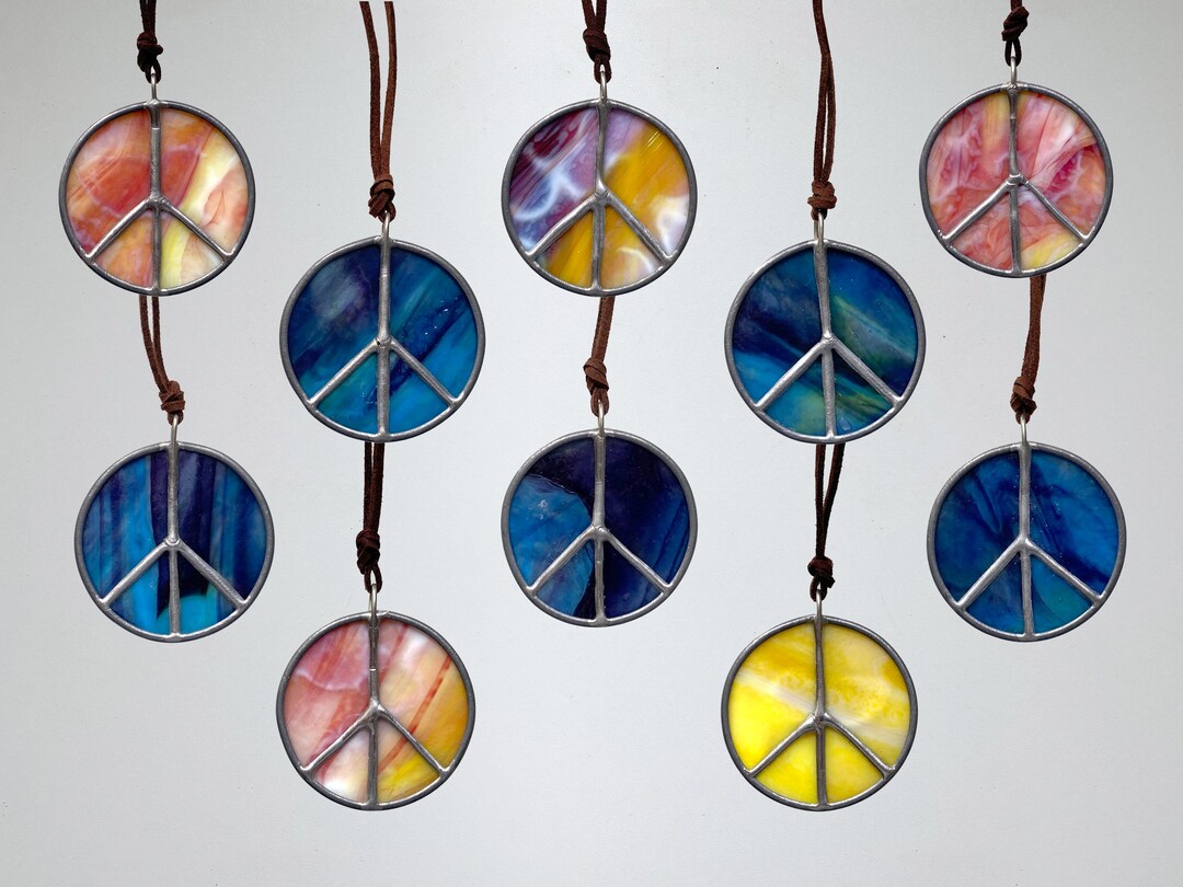 Stained Glass Peace Symbol Car Mirror Charms, Peace Sign Window Hanging ...