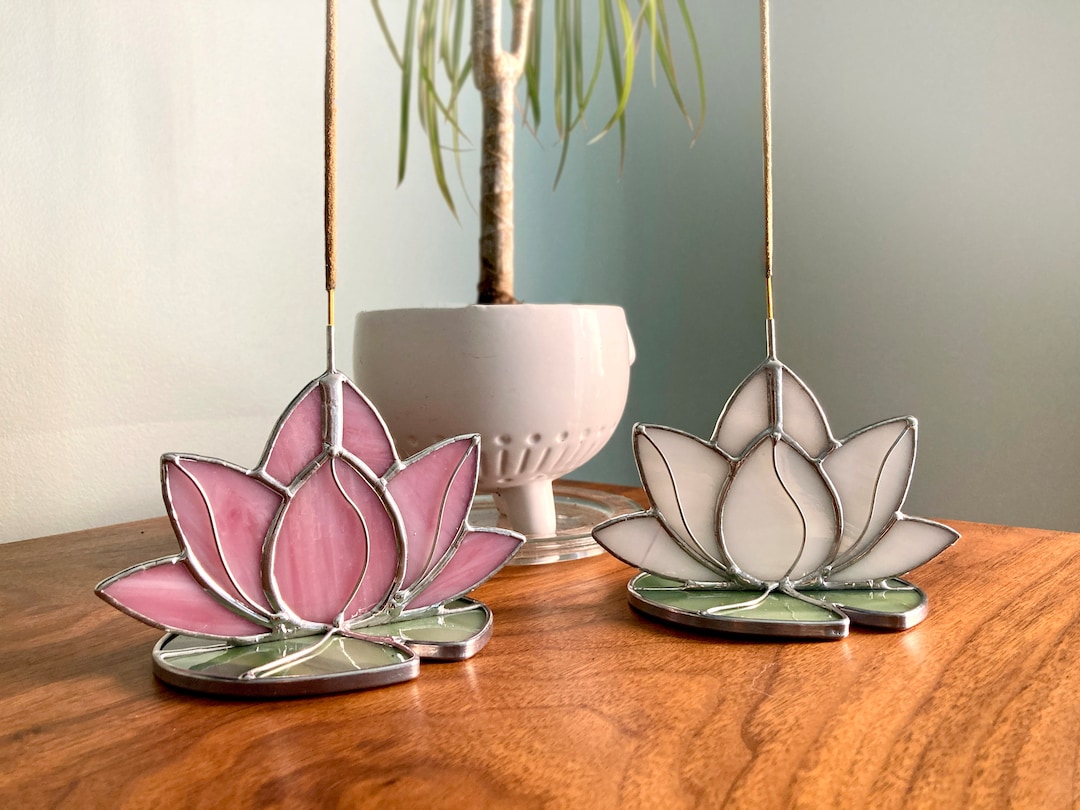 Stained Glass Water Lily Incense Burner, Glass Lotus Incense Holder, 3D ...