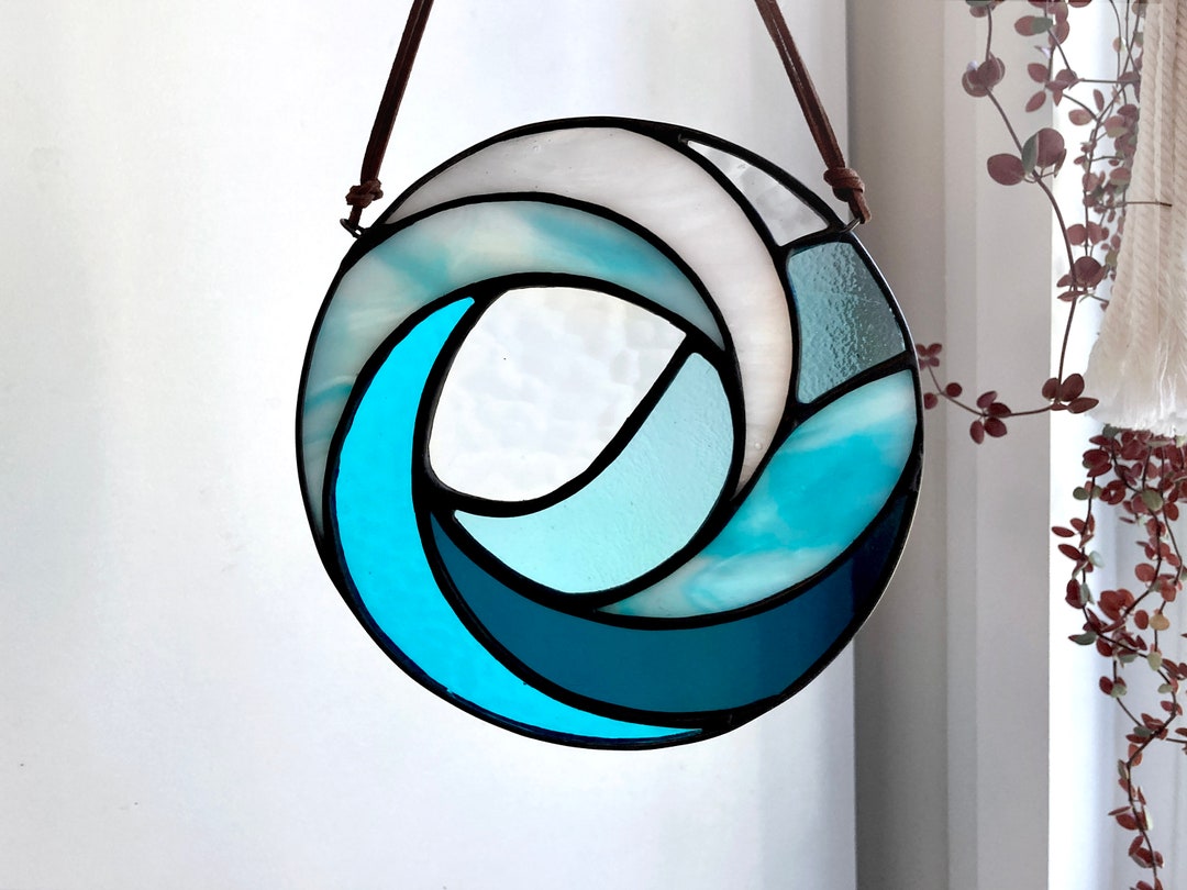 Ocean Wave Stained Glass Suncatcher, Ocean Stained Glass Panel, Beach ...