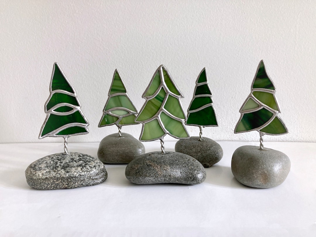 Stained Glass Tree on Rock Stand, Pine Tree Stained Glass, Nature Lover ...