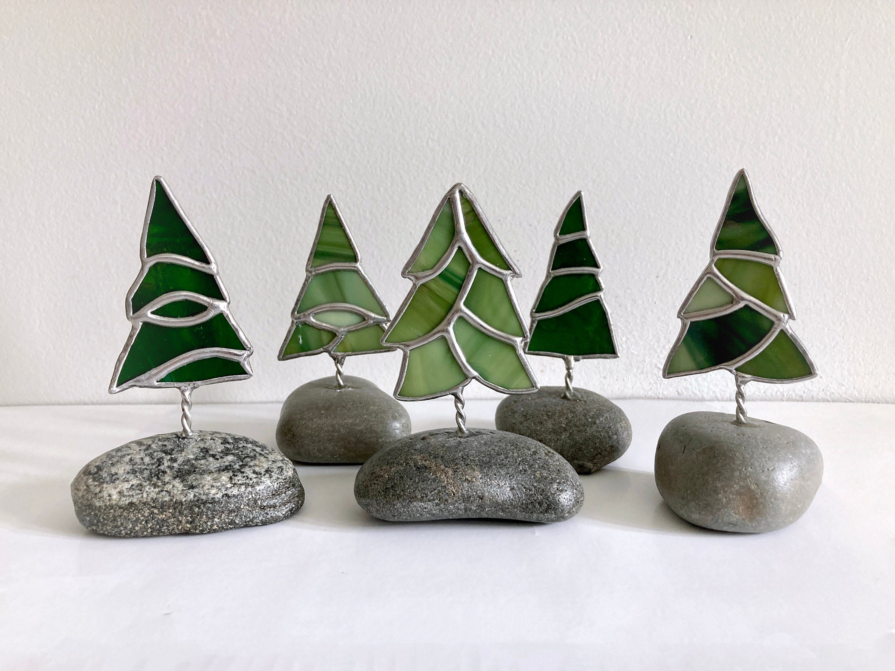 Stained Glass Tree on Rock Stand, Pine Tree Stained Glass, Nature Lover ...